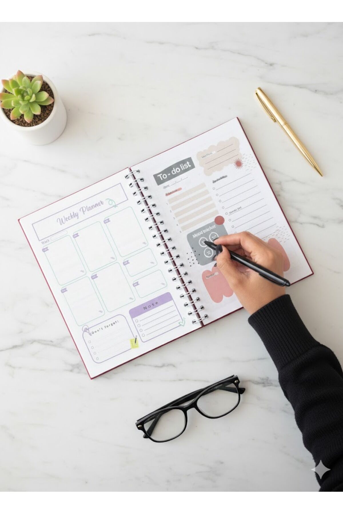 Spiral Haftalık Aylık Planlayıcı Defter | Stickerlı Organizer | Ajanda ...